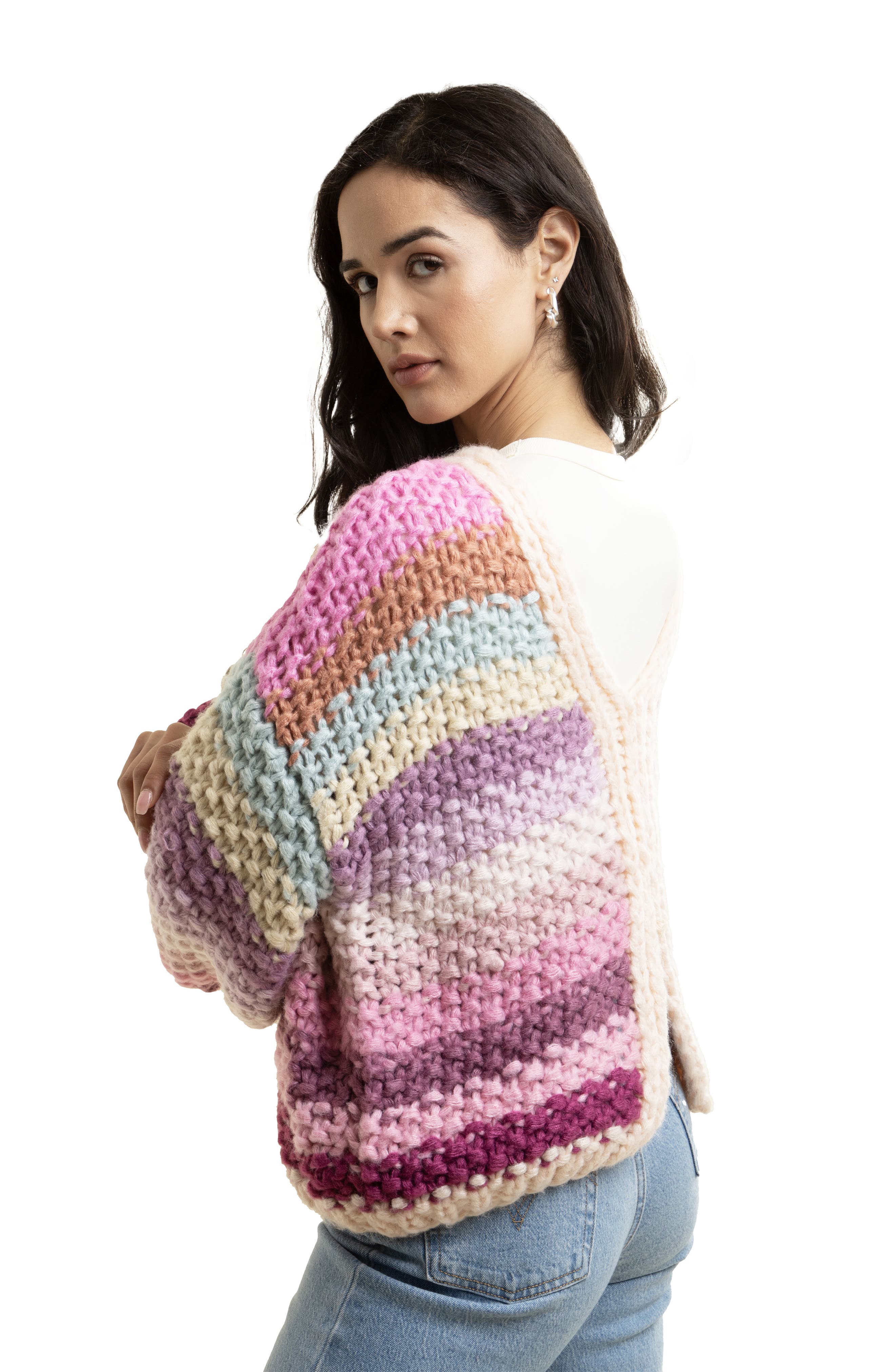 SAACHI Rainbow Stripe Reversible Sweater | Nordstromrack