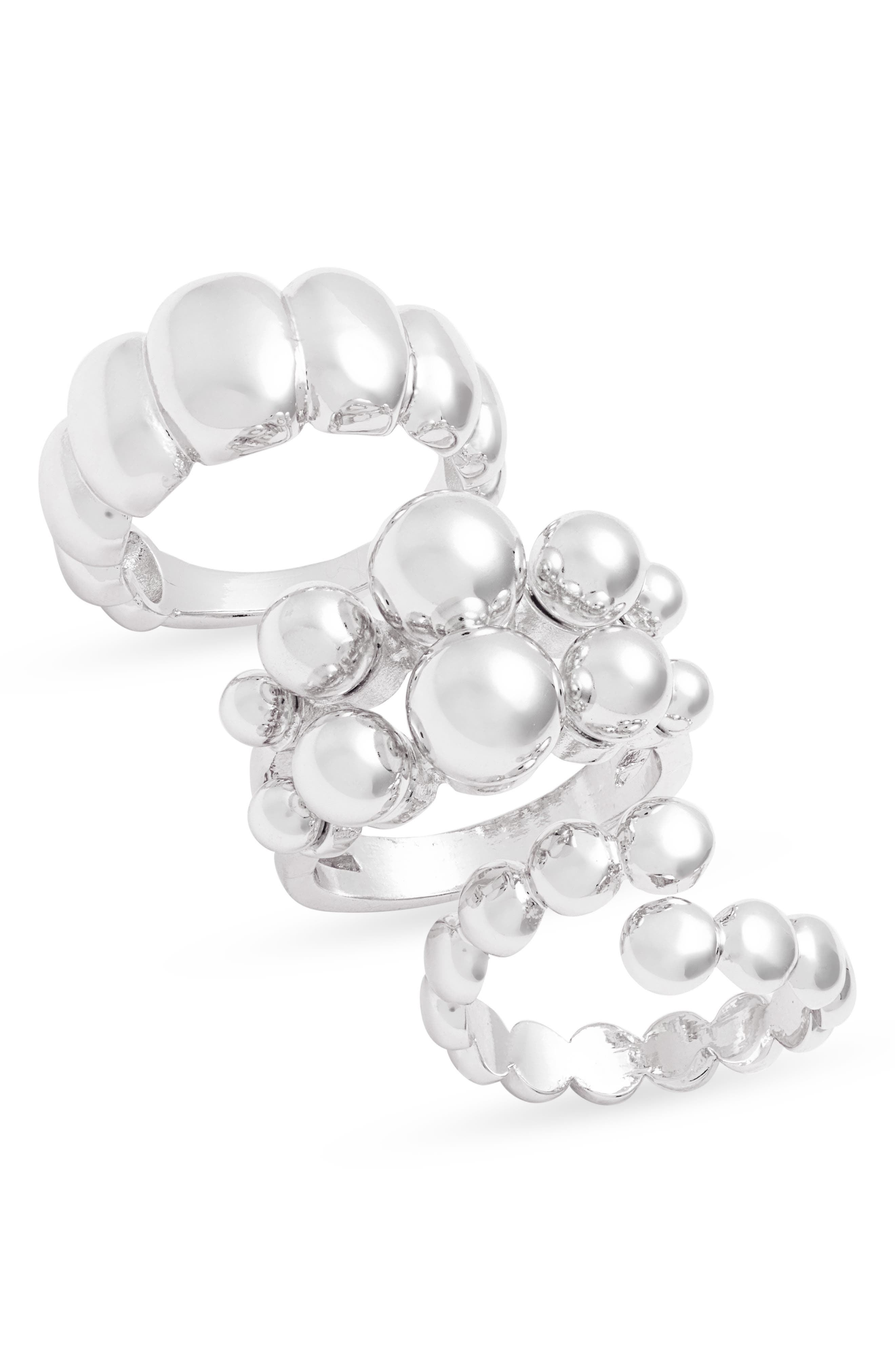 Open Edit Set of 3 Orb Textured Rings | Nordstrom
