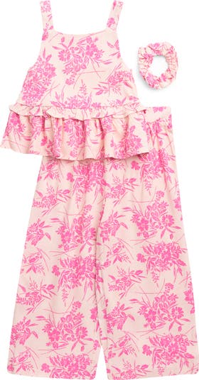 BTWEEN Kids' Ruffle Empire Waist Tank Top, Wide Leg Pants & Scrunchie ...