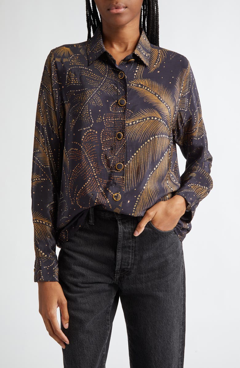 FARM Rio Golden Foliage Button-Up Pajama Shirt | Nordstromrack