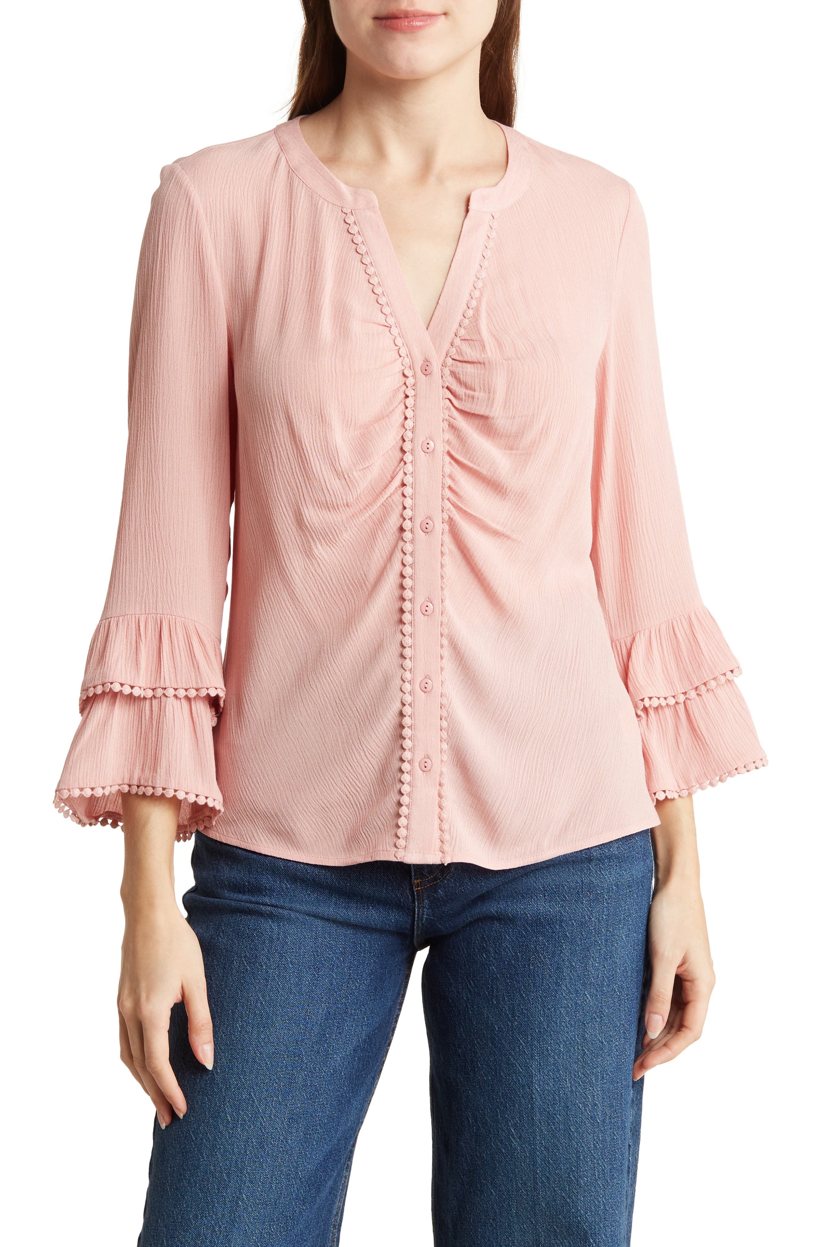 Ruffle Embroidered Button-Up Top (Women) | Nordstromrack
