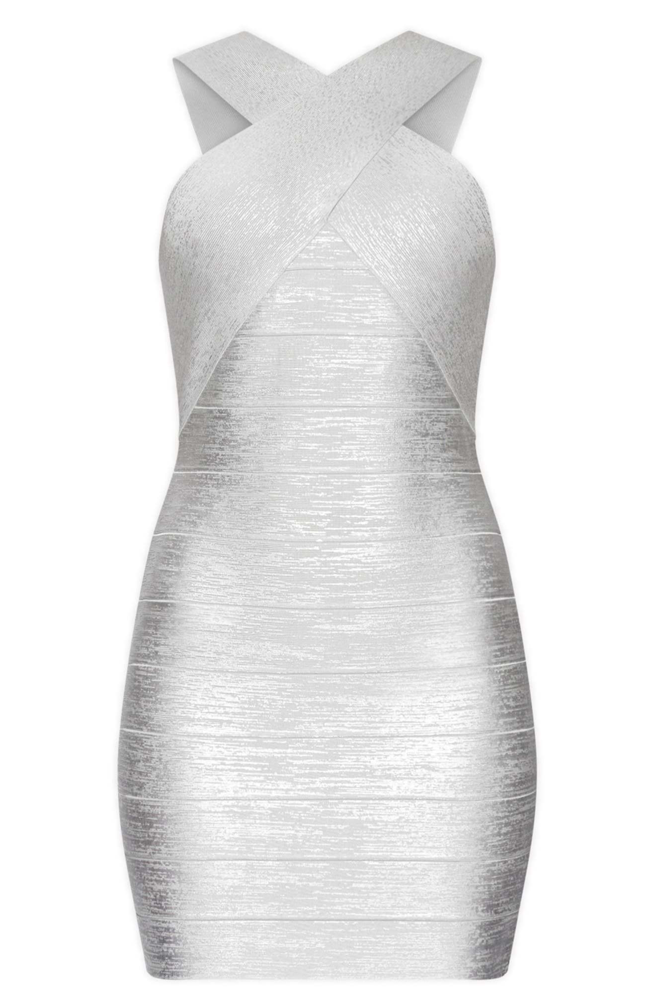 Herve Leger Crisscross Metallic Foil Bandage Minidress | Nordstromrack