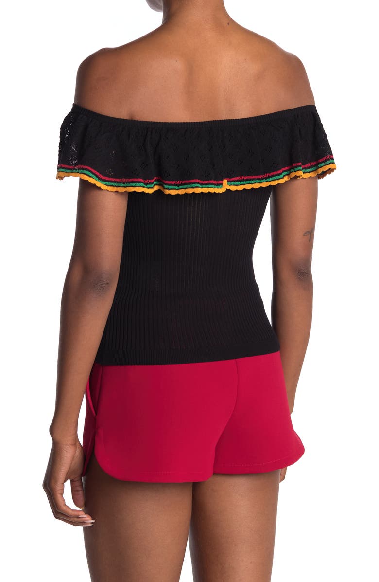 RED Valentino Ribbed Ruffle Popover Top | Nordstromrack