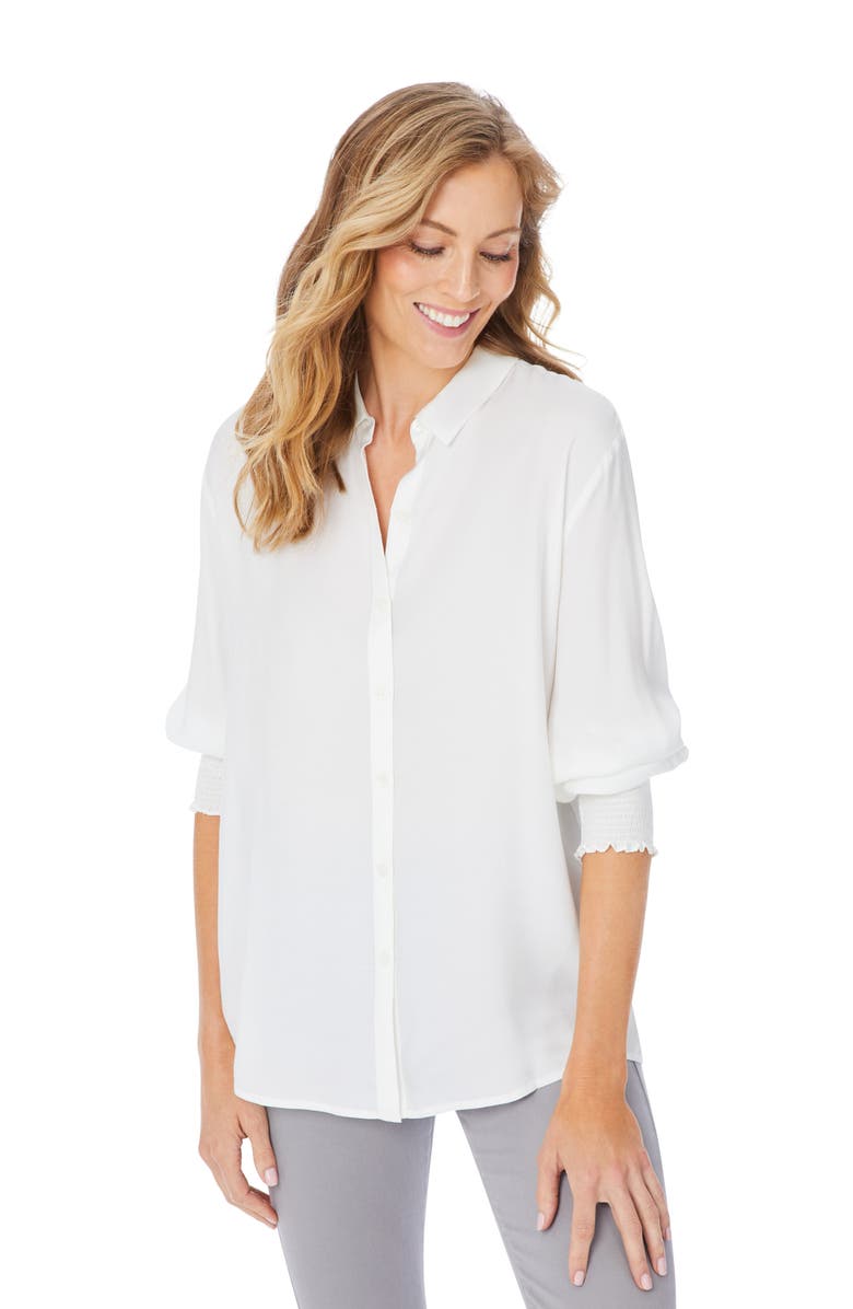 Foxcroft Althea Smocked Long Sleeve Button-Up Tunic Shirt | Nordstromrack