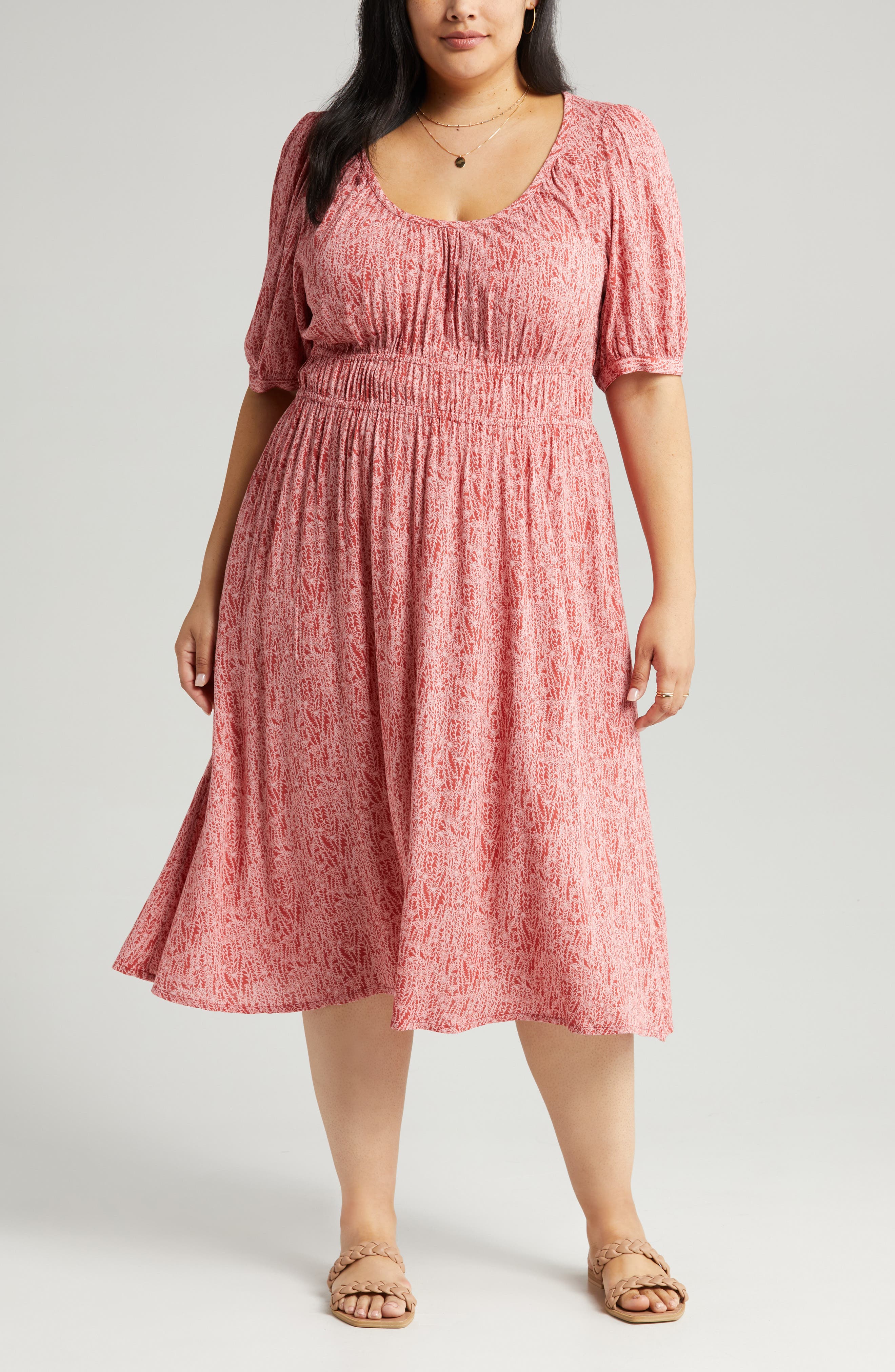 Caslon® Floral Scoop Neck Midi Dress | Nordstromrack
