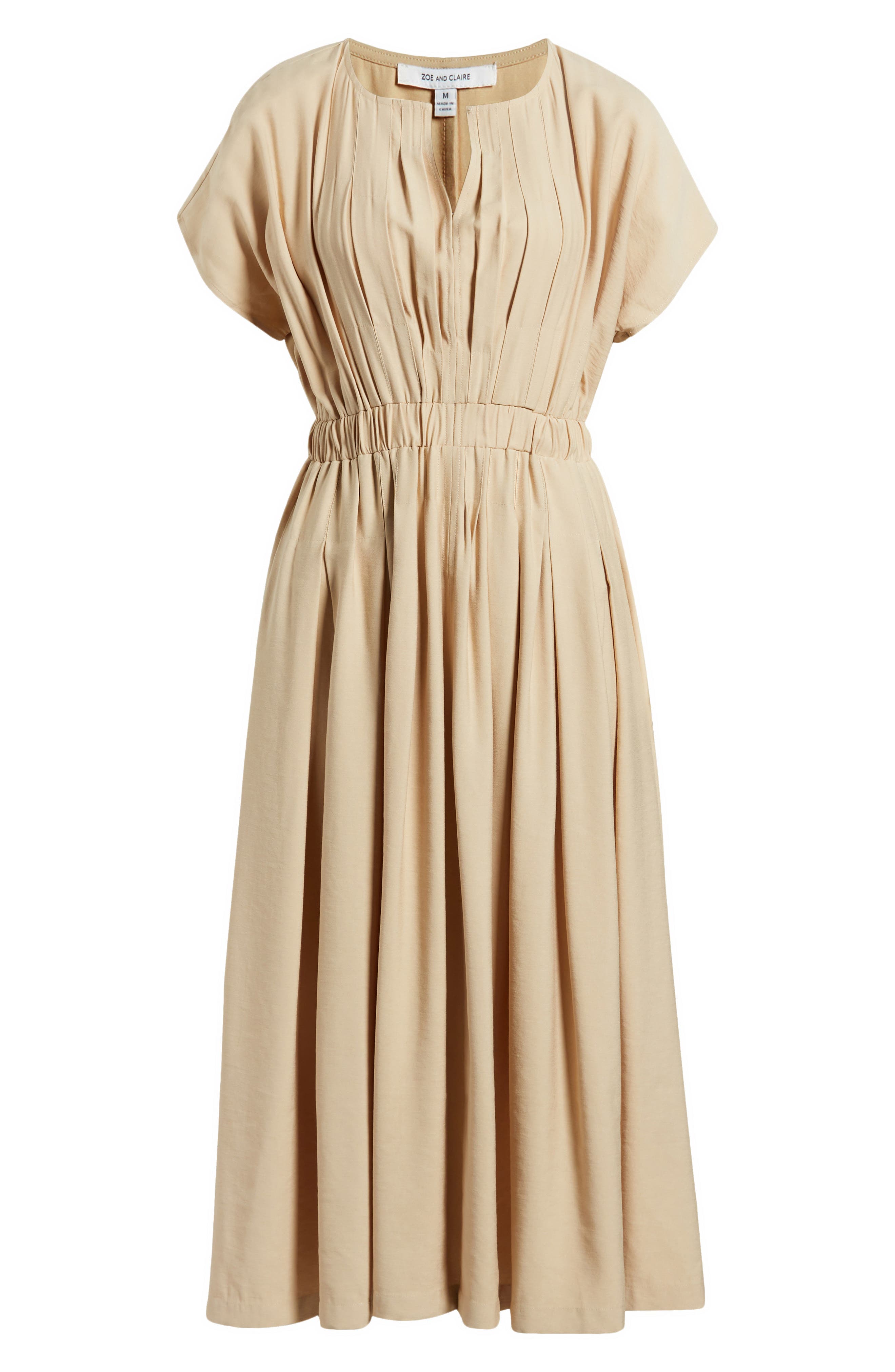 ZOE AND CLAIRE Split Neck Pleated Dress | Nordstromrack