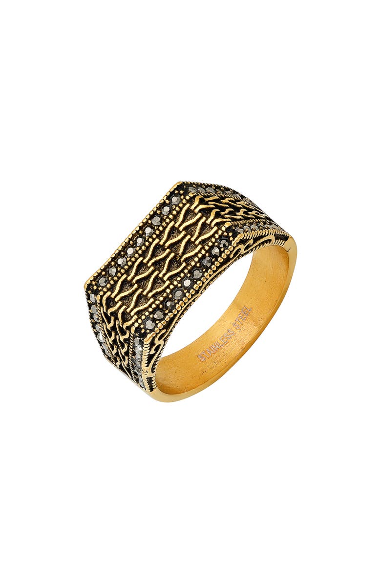 HMY JEWELRY Men's 18K Gold Plated Stainless Steel Pavé Textured Ring ...