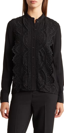 Reiss Lace Trim Button-Up Shirt | Nordstromrack
