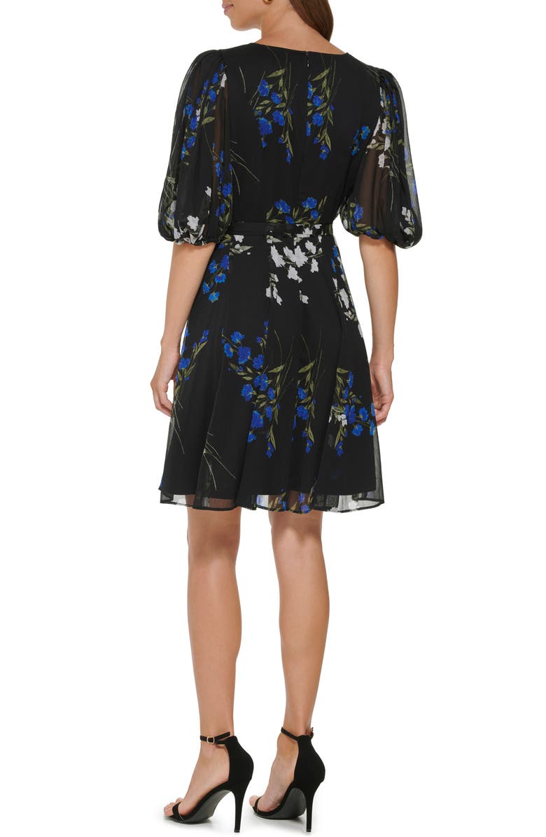 DKNY Floral Puff Sleeve Chiffon Fit & Flare Dress | Nordstromrack