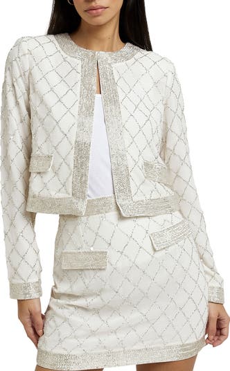 River Island Pearl Bead Embellished Knit Jacket | Nordstrom