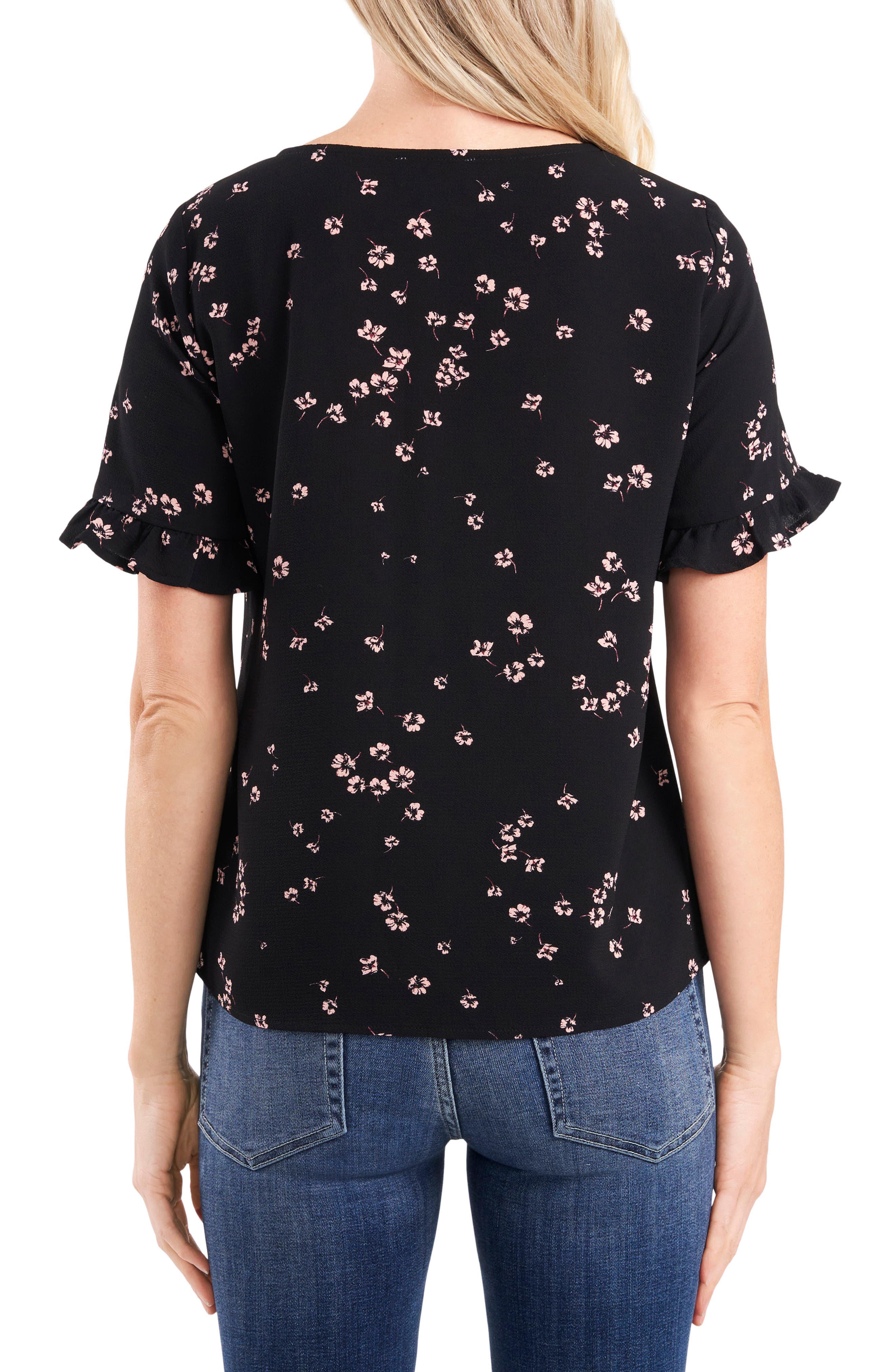 CeCe Cascading Floret Ruffle Sleeve Crepe Blouse | Nordstromrack