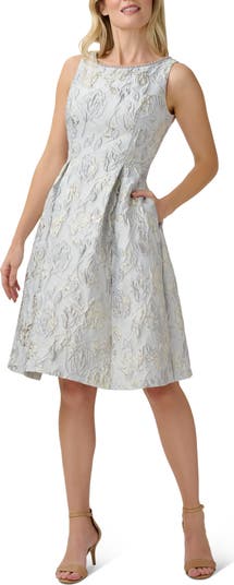 Adrianna Papell Imitation Pearl Jacquard FIt & Flare Dress | Nordstrom