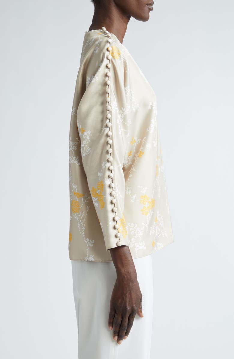Lafayette 148 New York Floral Print Button Sleeve Silk Top | Nordstromrack