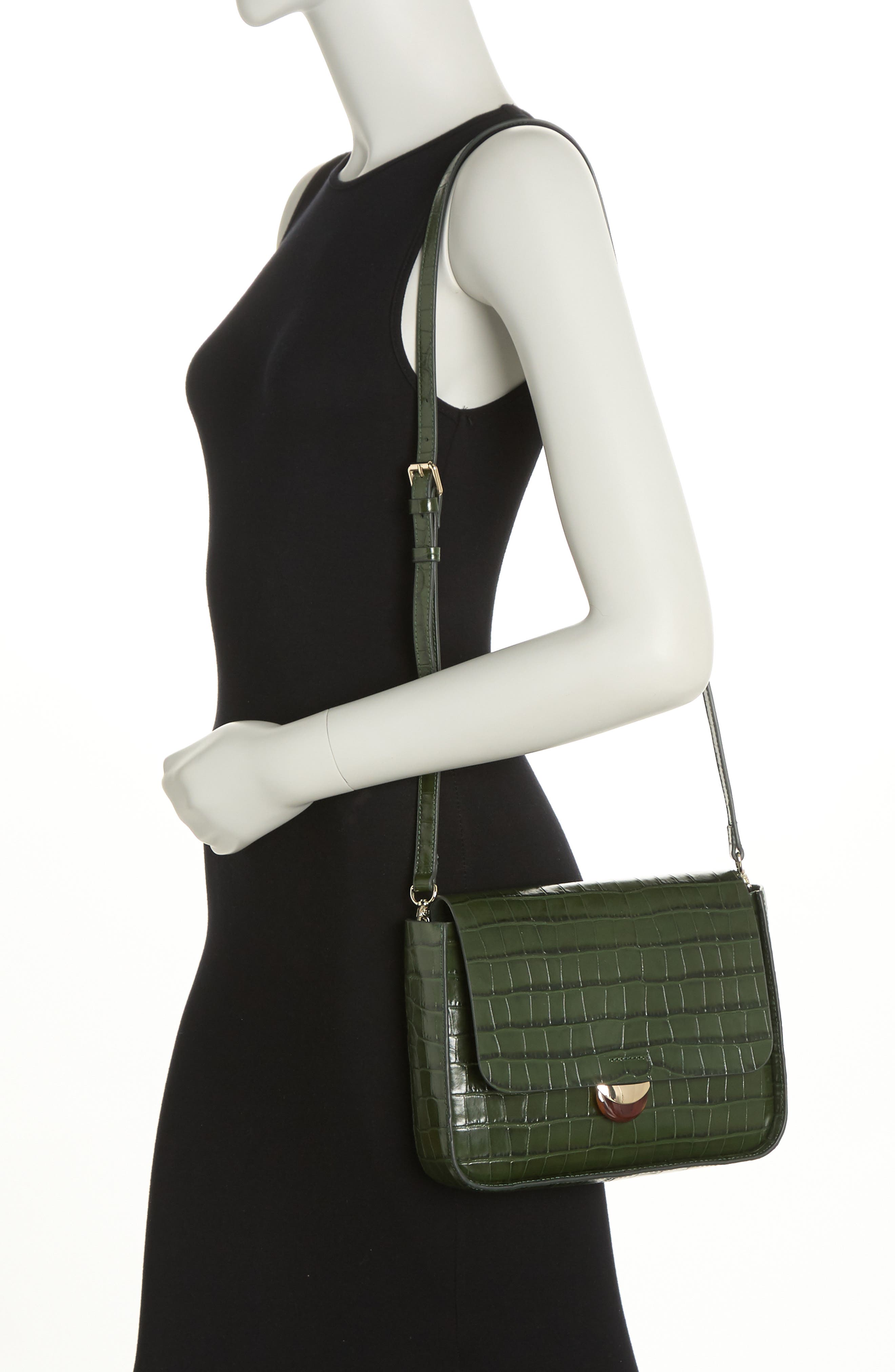 Loeffler Randall Lourdes Croc Embossed Leather Turned Out Crossbody Bag ...