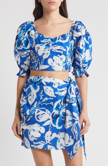 Cleobella Rayna Floral Print Puff Sleeve Crop Top | Nordstromrack