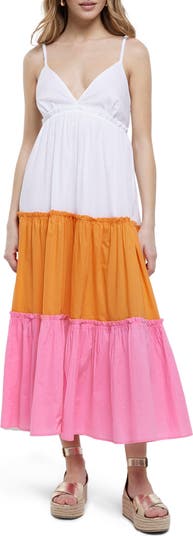 River Island Colorblock Tiered Cotton Cover-Up Dress | Nordstromrack
