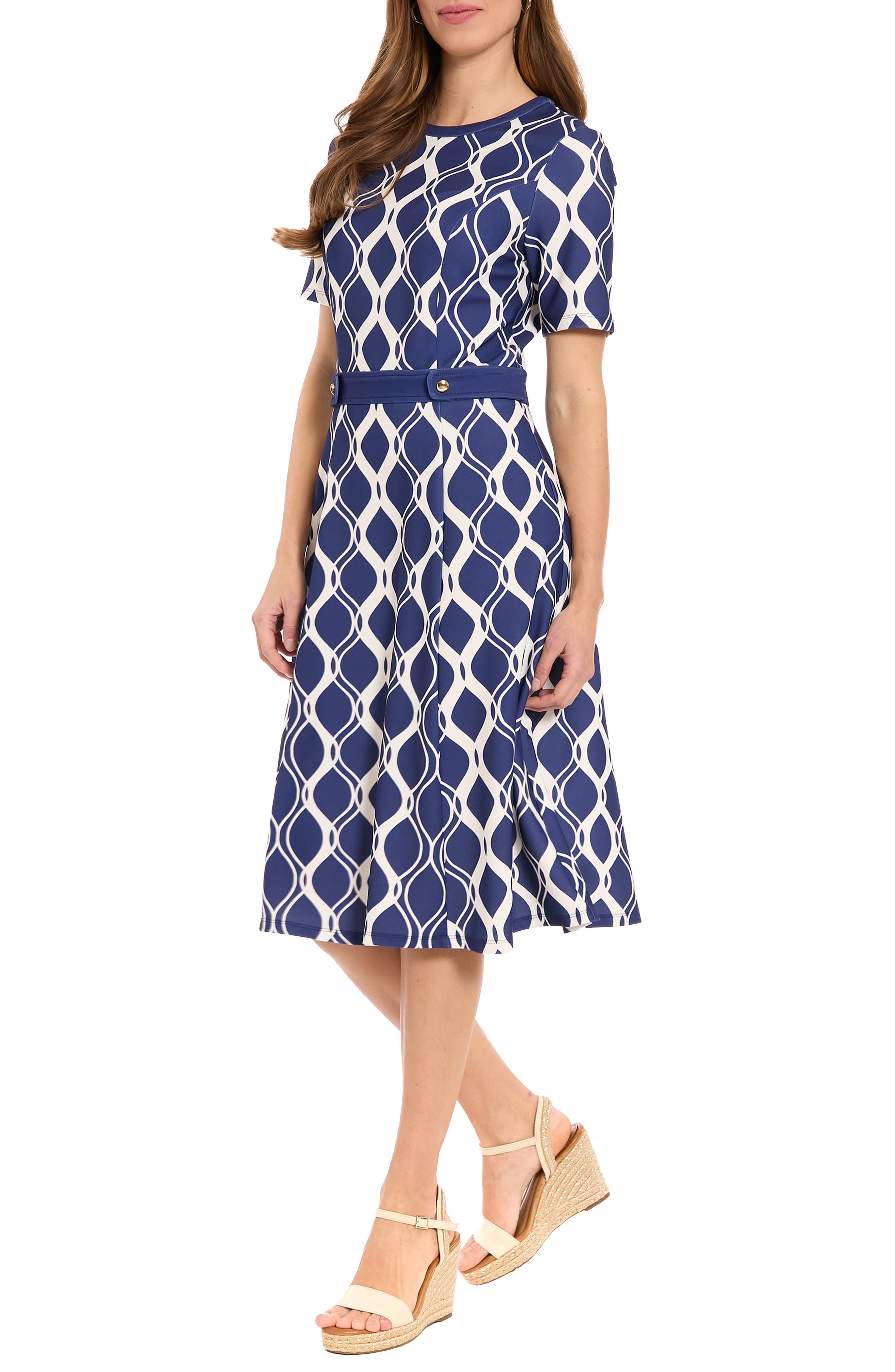 Short Sleeve Side Tab Fit & Flare Dress (Women) | Nordstromrack