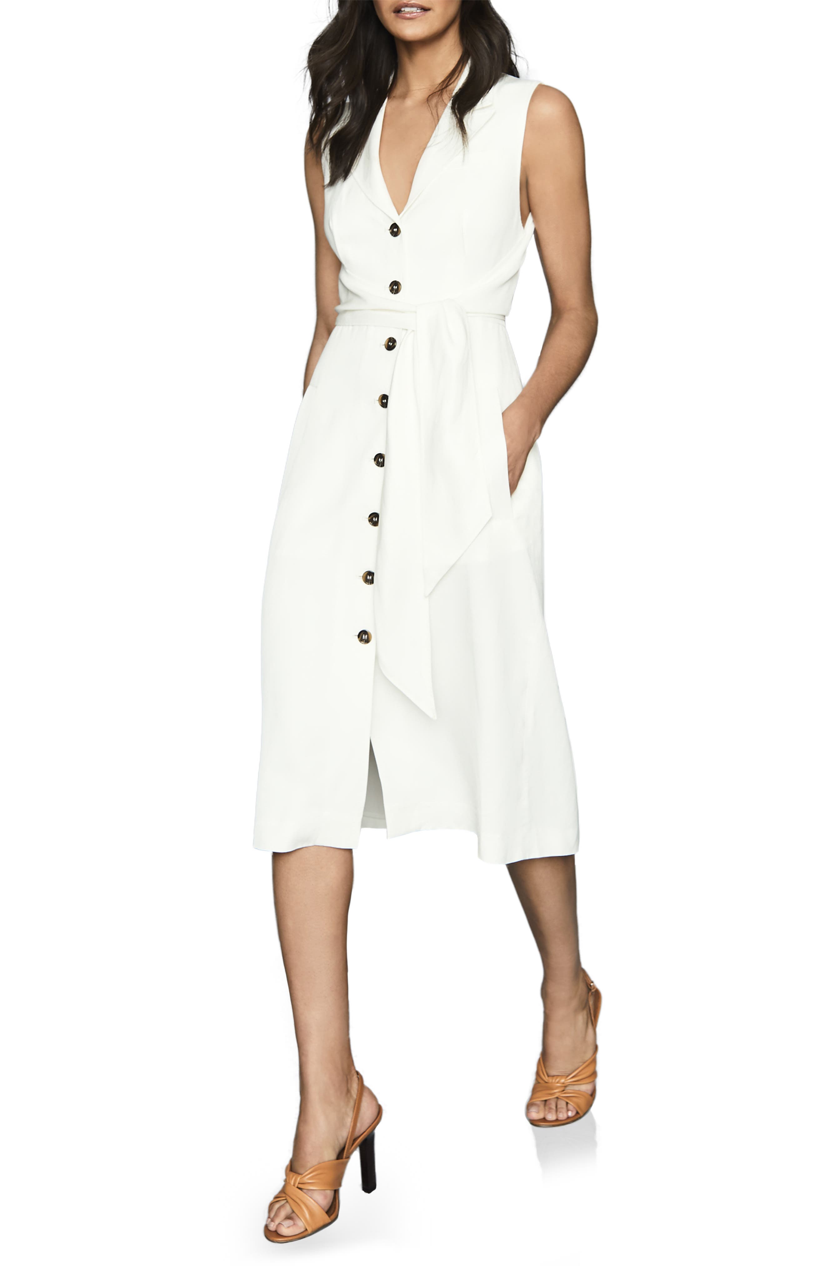 Reiss Rosalind Sleeveless Belted Linen Midi Dress | Nordstromrack