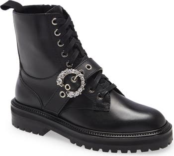 Jimmy Choo Cora Crystal Buckle Combat Boot (Women) | Nordstromrack