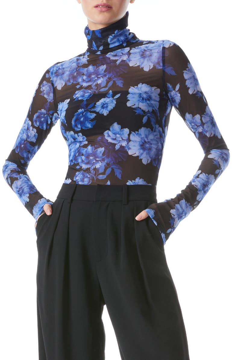 Alice + Olivia Delaina Floral Mesh Turtleneck Top | Nordstromrack