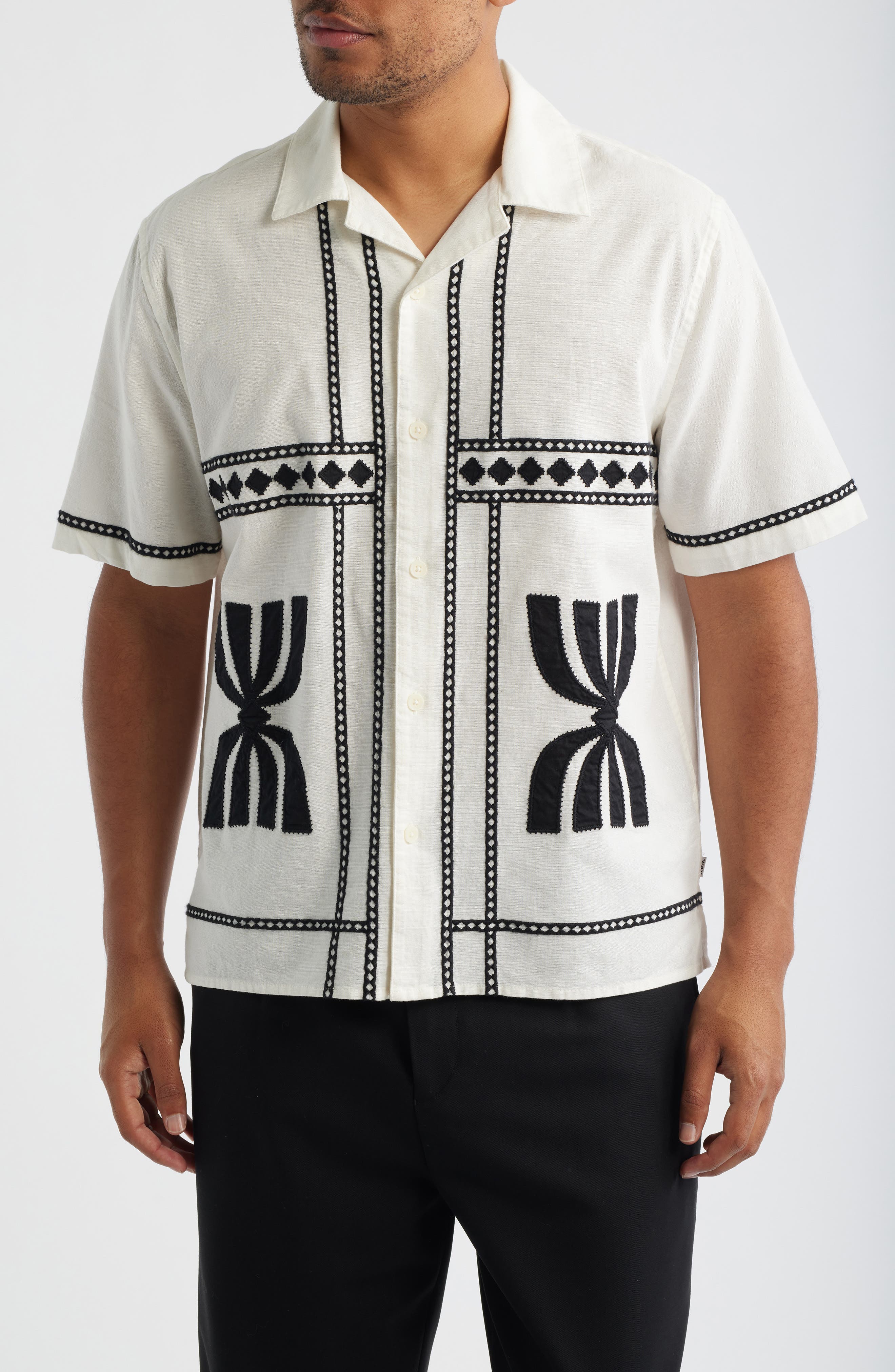 Didcot Embroidered Short Sleeve Cotton & Linen Button-Up Shirt (Men ...
