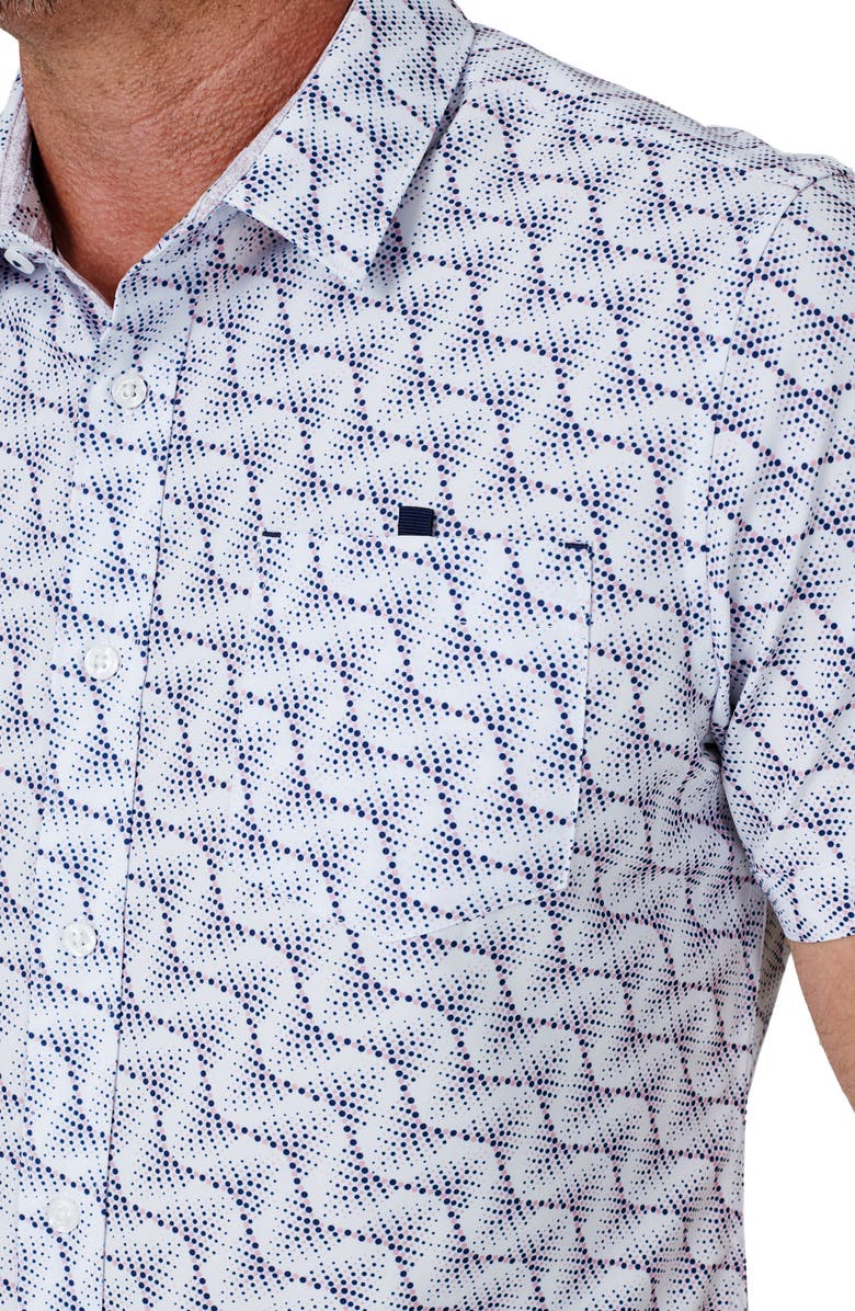 7 Diamonds Gold Coast Wave Print Performance Short Sleeve Button-Up ...