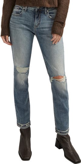 Silver Jeans Co. Boyfriend Ripped Cuff Slim Leg Jeans | Nordstrom