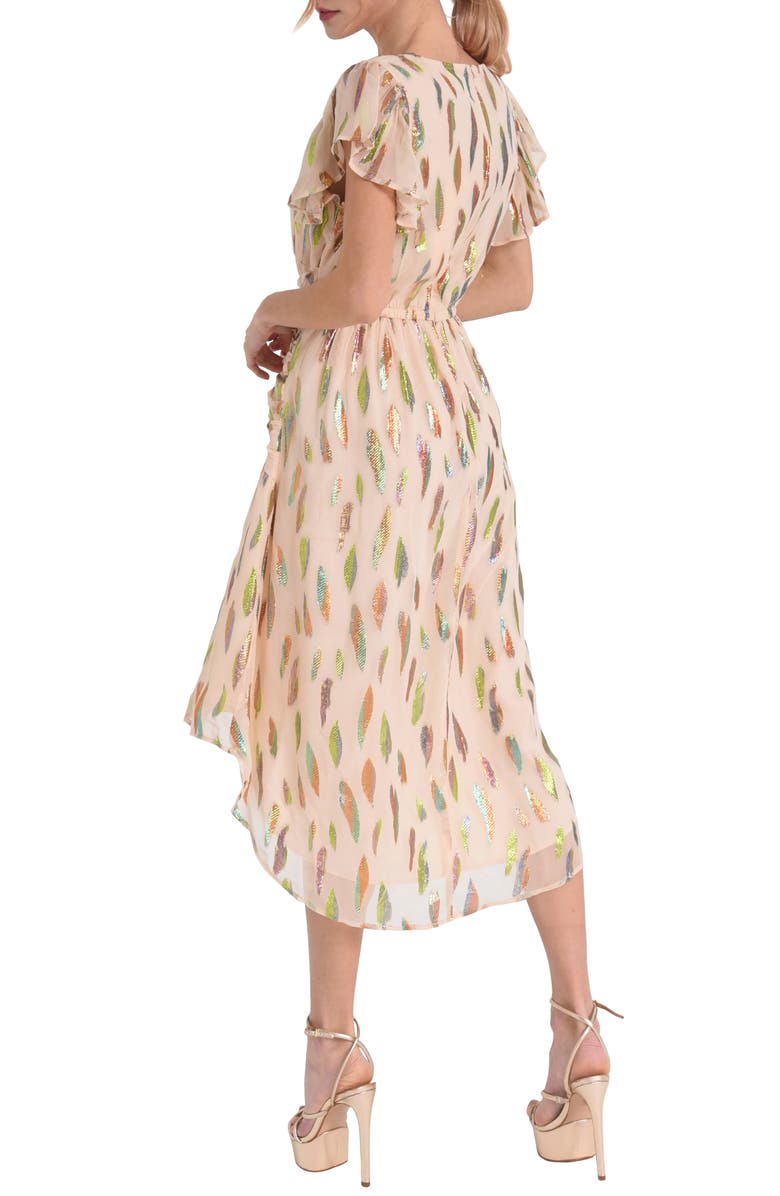 CIEBON Palmina Metallic Leaf Print High-Low Dress | Nordstromrack