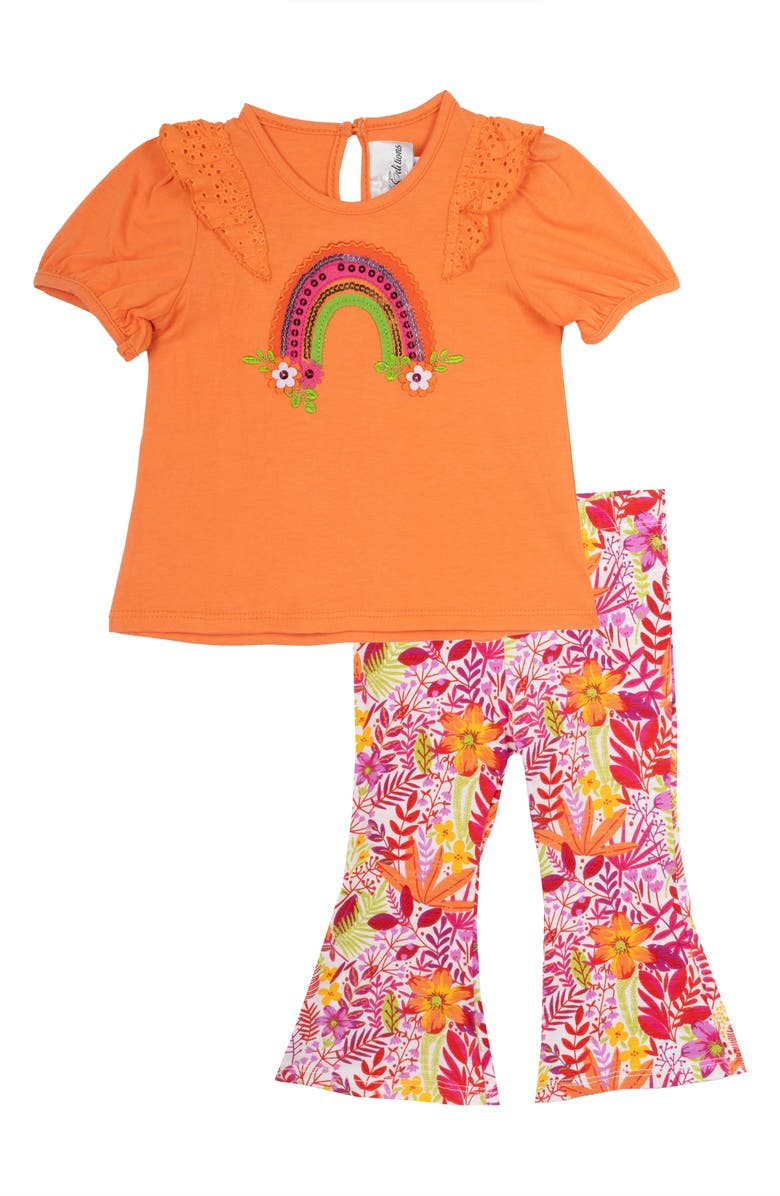 Rare Editions Rainbow Appliqué Top & Print Flare Pants | Nordstromrack