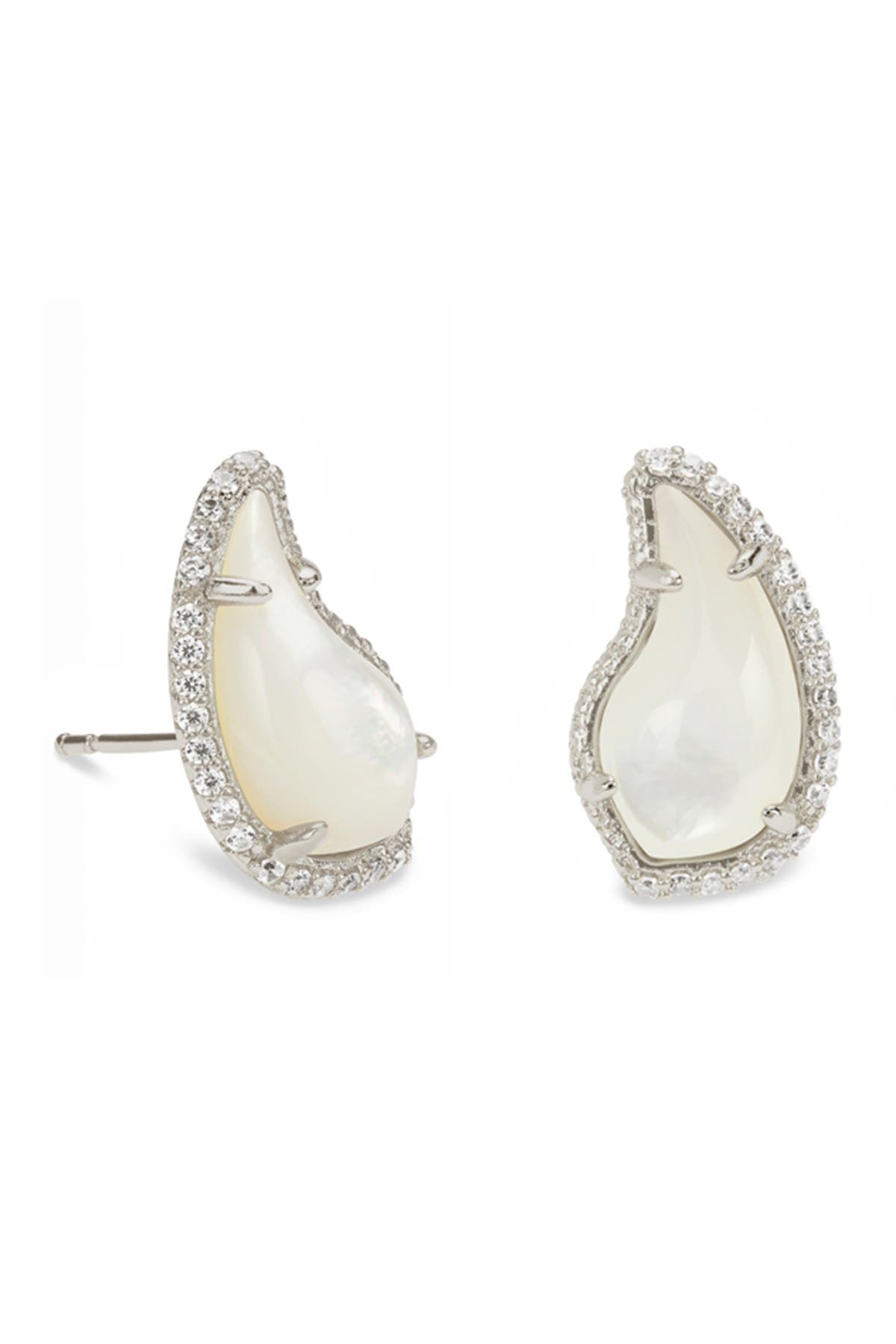 Kendra Scott Temple Rhodium Plated Ivory Mother-of-Pearl CZ Teardrop ...