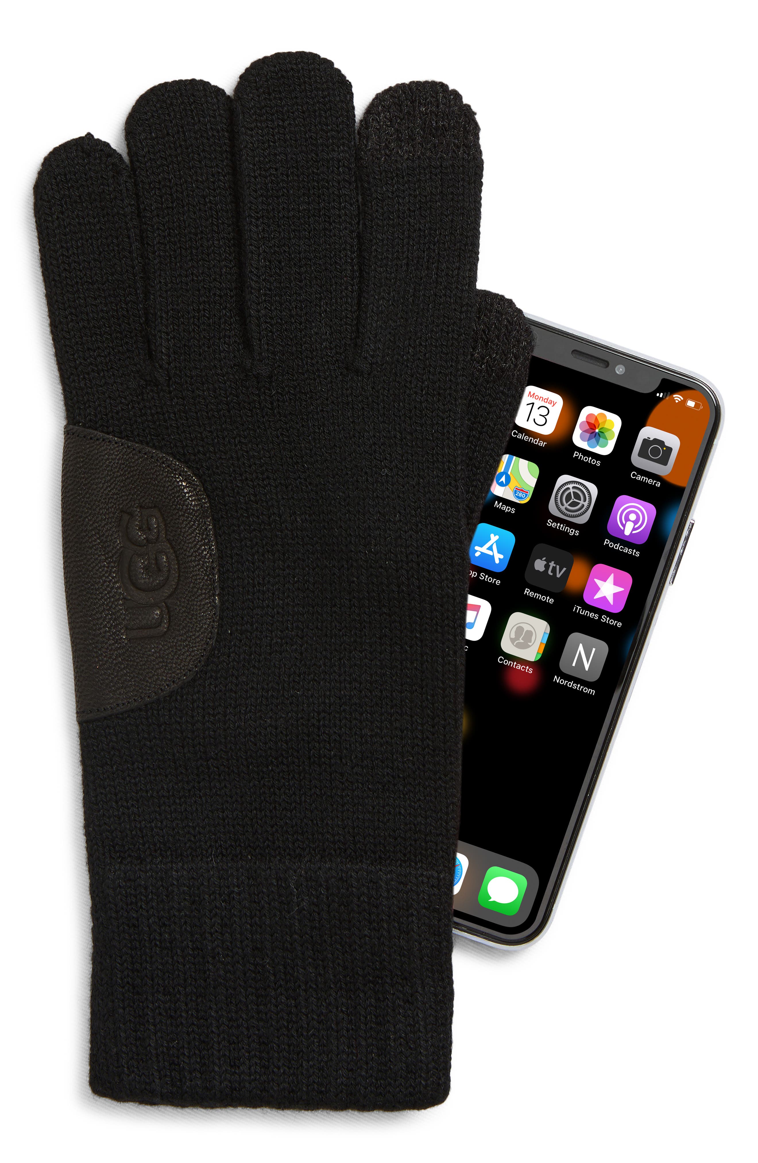 UGG® Leather Patch Knit Gloves | Nordstromrack