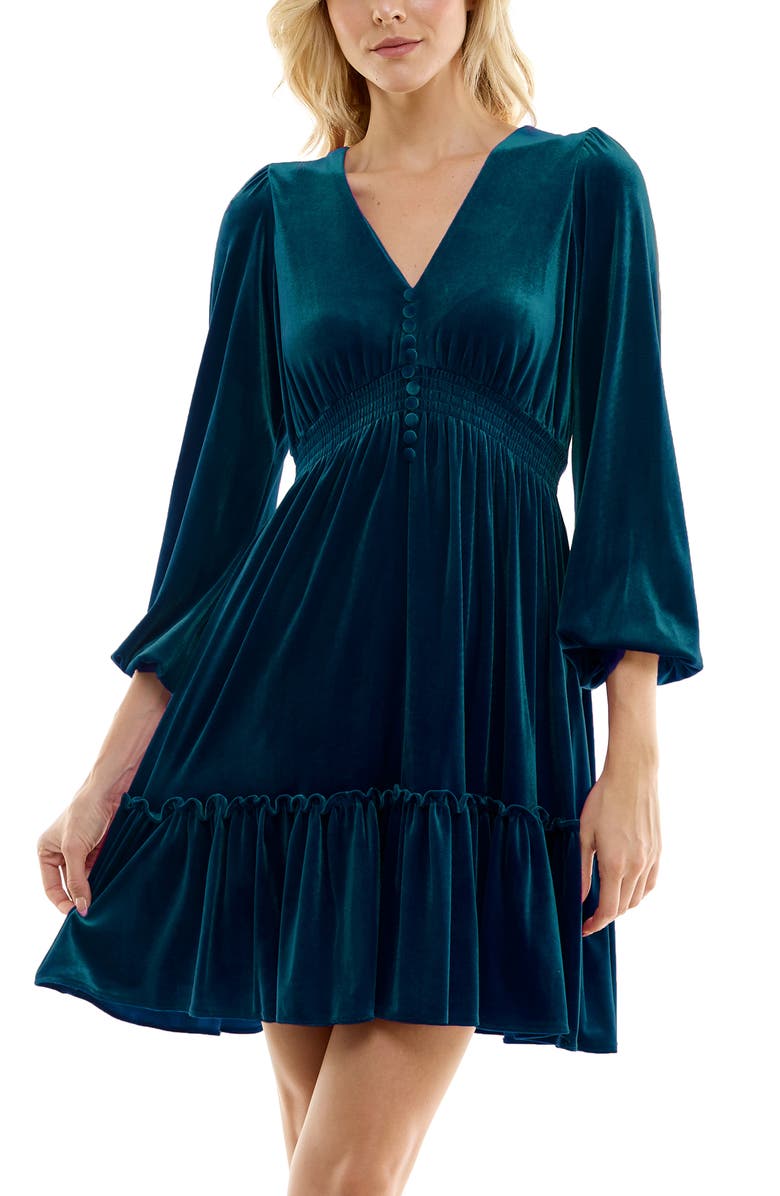 Taylor Dresses Balloon Sleeve Empire Waist Velvet Fit & Flare Dress ...