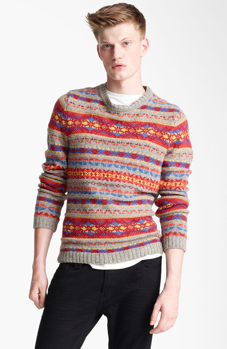 Topman Fair Isle Crewneck Sweater with Elbow Patches | Nordstrom