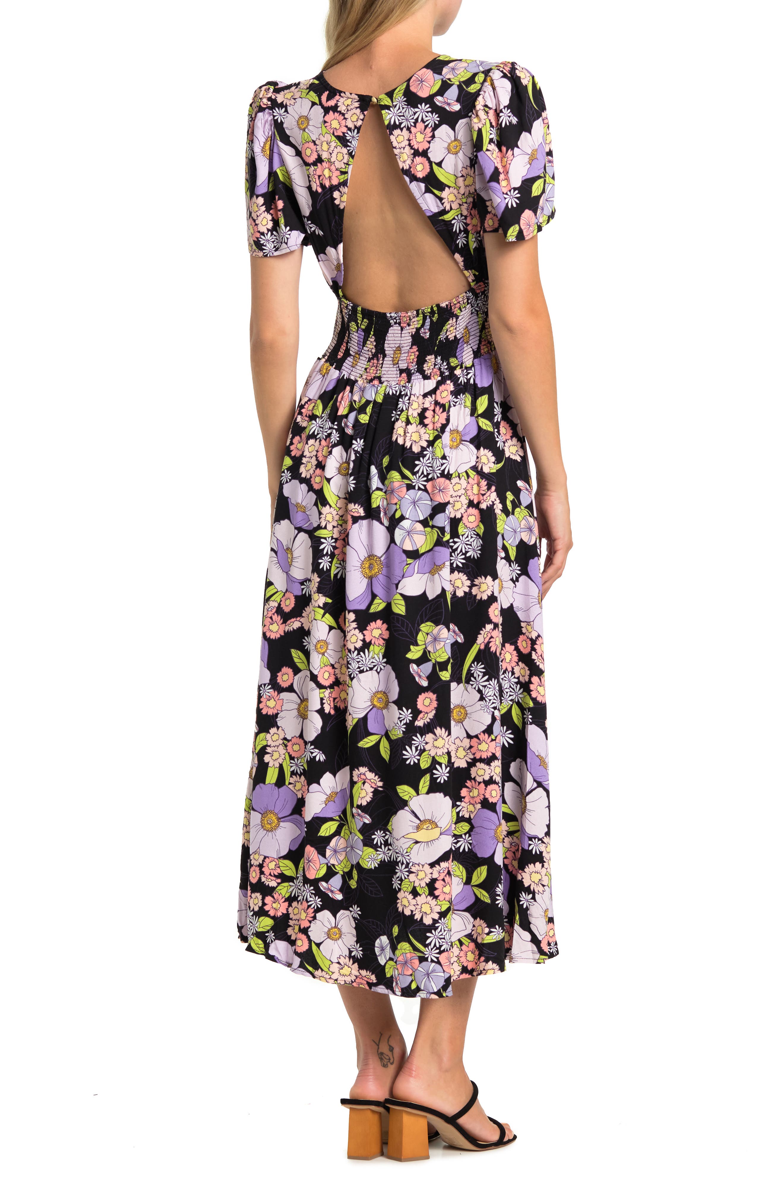 AFRM LOS ANGELES AFRM Jamie Print Open Back Short Sleeve Dress | Nordstrom