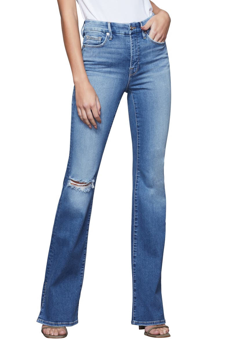 Good American Good Flare Ripped Split Hem Flare Jeans | Nordstromrack