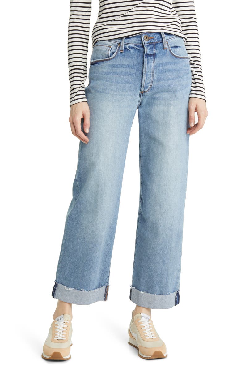 Whetherly Vincent High Waist Raw Hem Roll Cuff Wide Leg Jeans ...