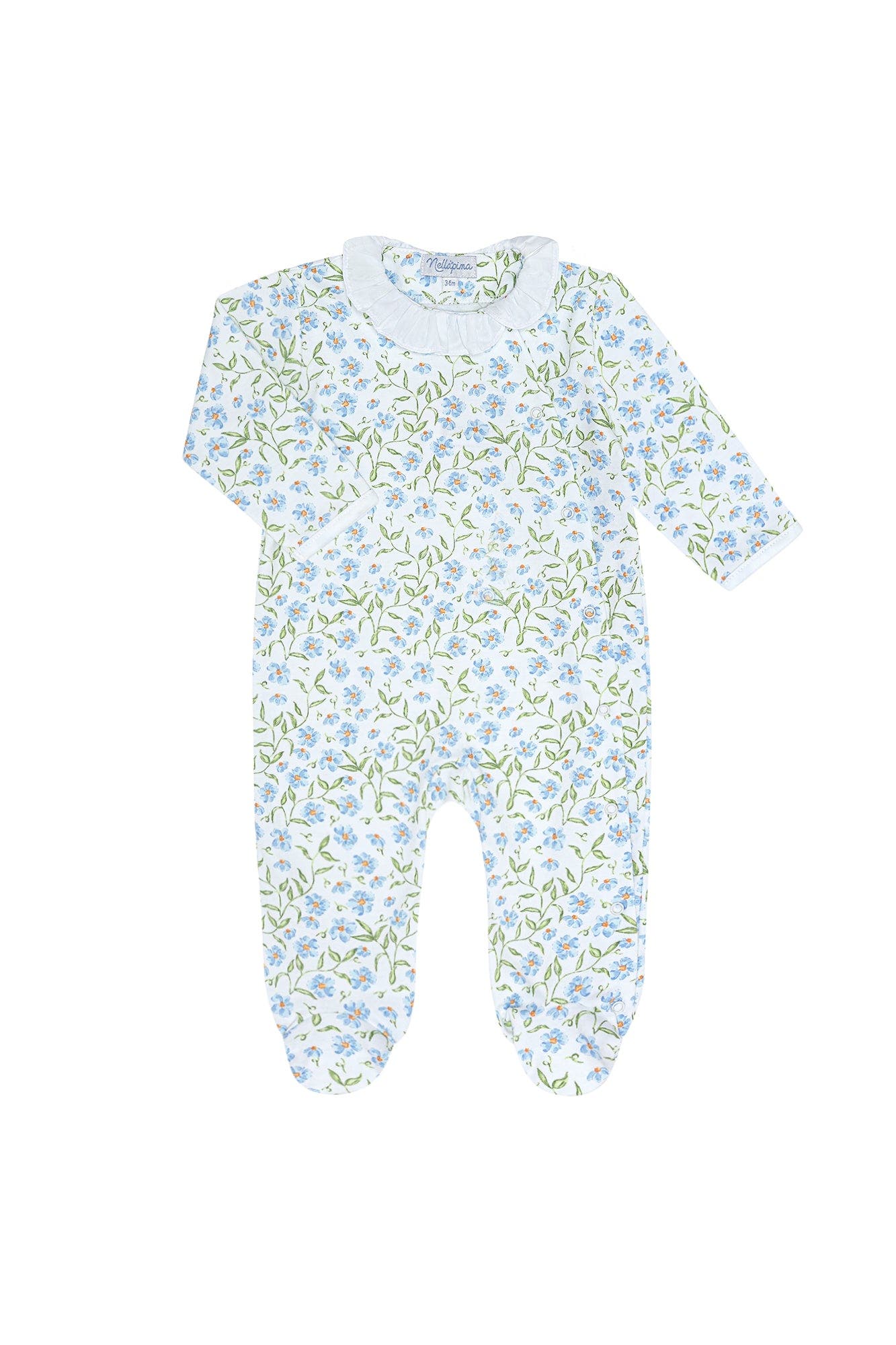 Nellapima Blue Vines Print Crossover Footie - Baby | Nordstrom