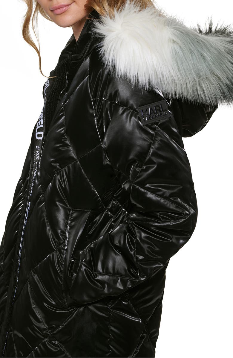 KARL LAGERFELD PARIS Faux Fur Trim Down & Feather Puffer Jacket | Nordstrom