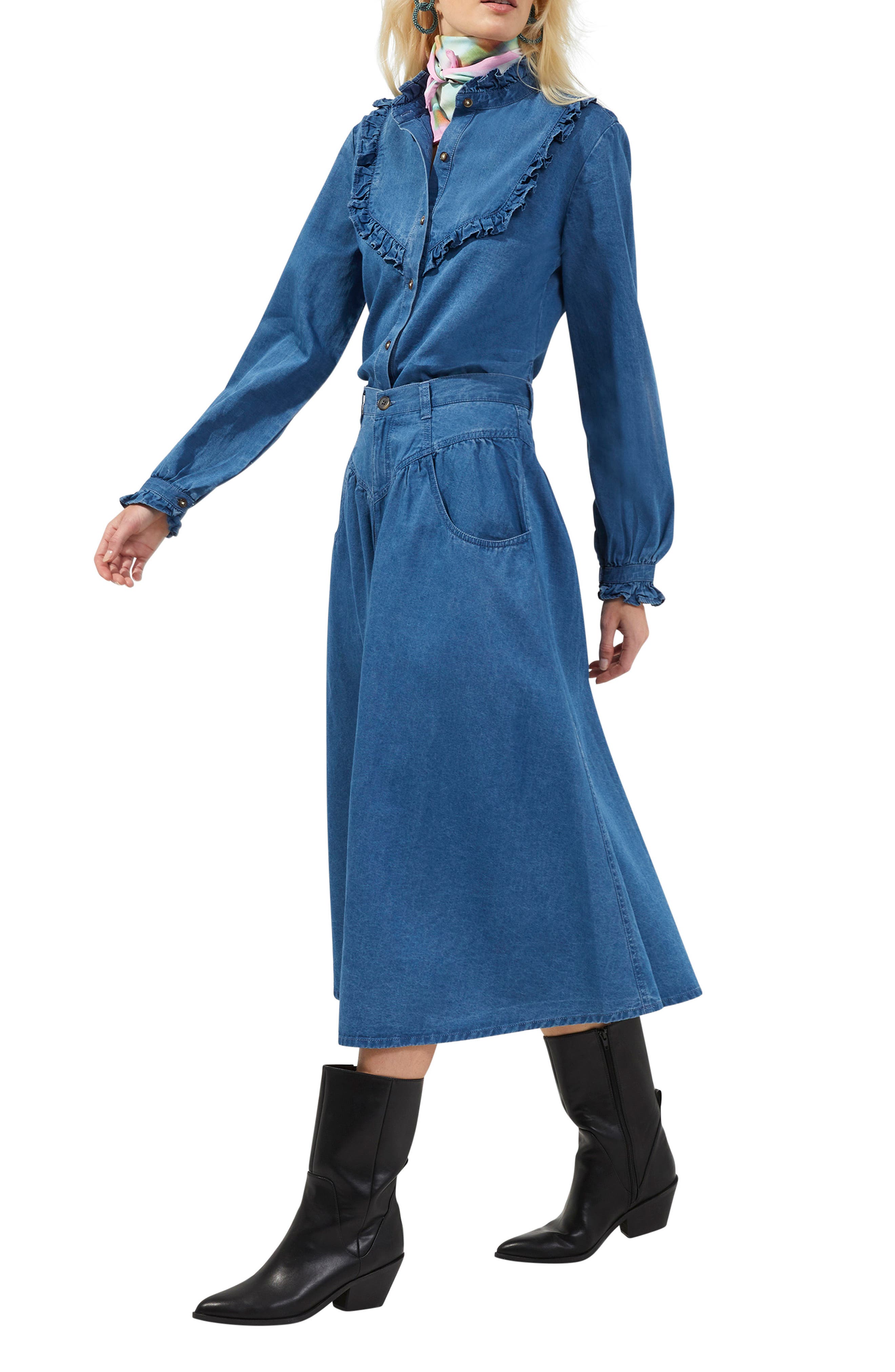 French Connection Saves Chambray Ruffle Blouse | Nordstromrack