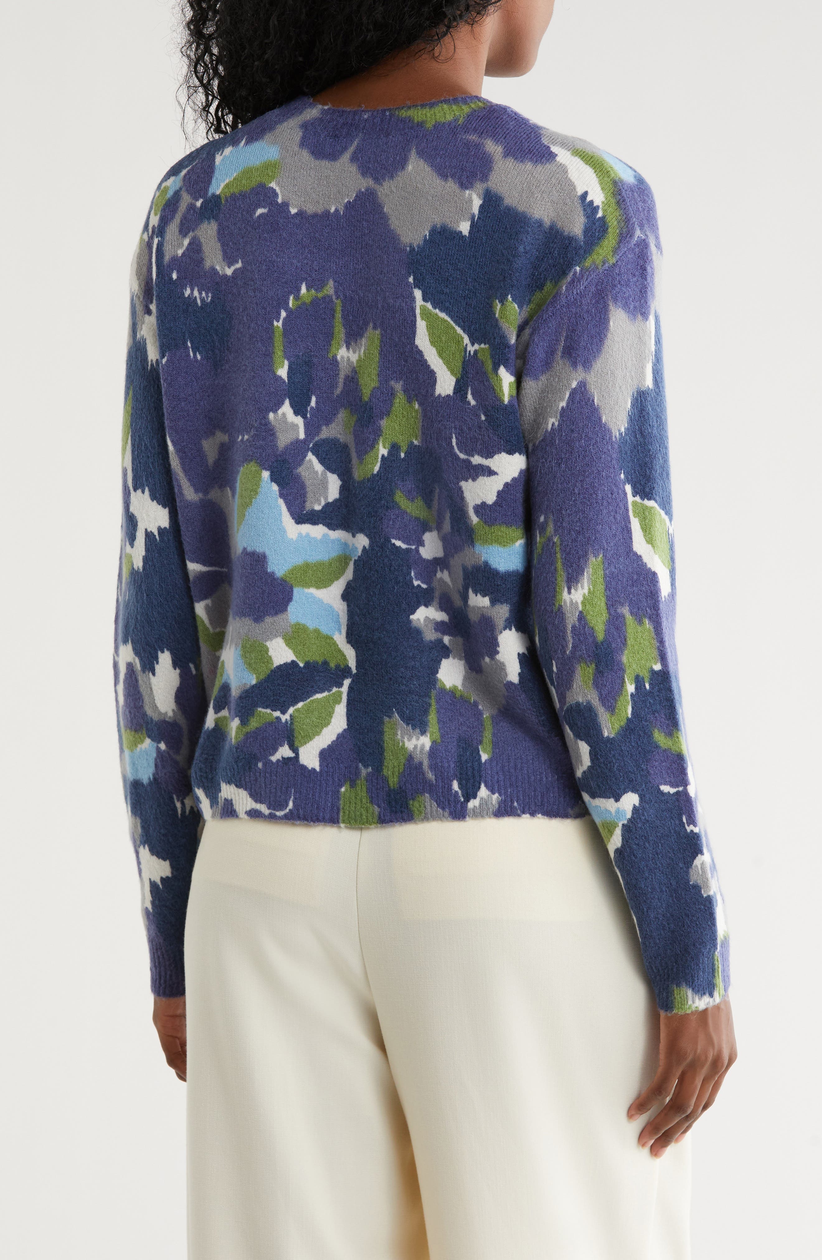 Nicole Miller Floral Crewneck Crop Sweater | Nordstromrack