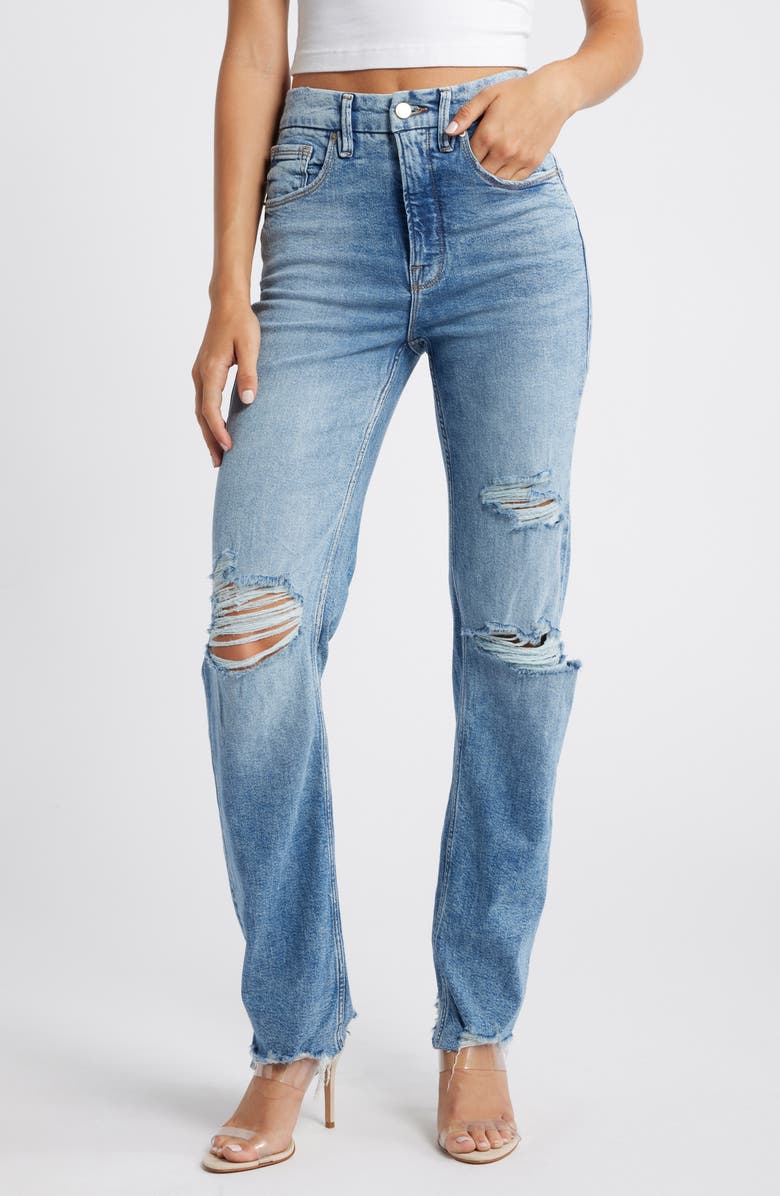 Good American Good Icon High Waist Ripped Straight Leg Jeans ...