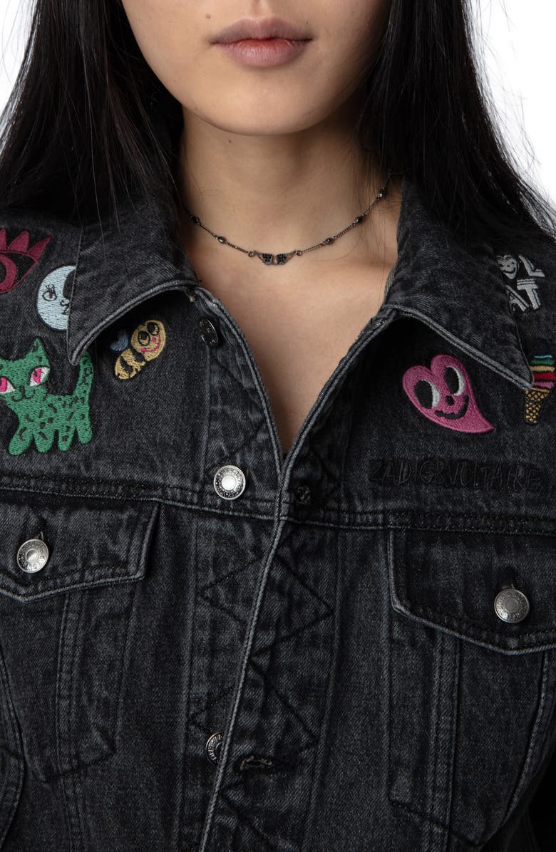Zadig & Voltaire Kasy Embroidered Denim Trucker Jacket | Nordstrom