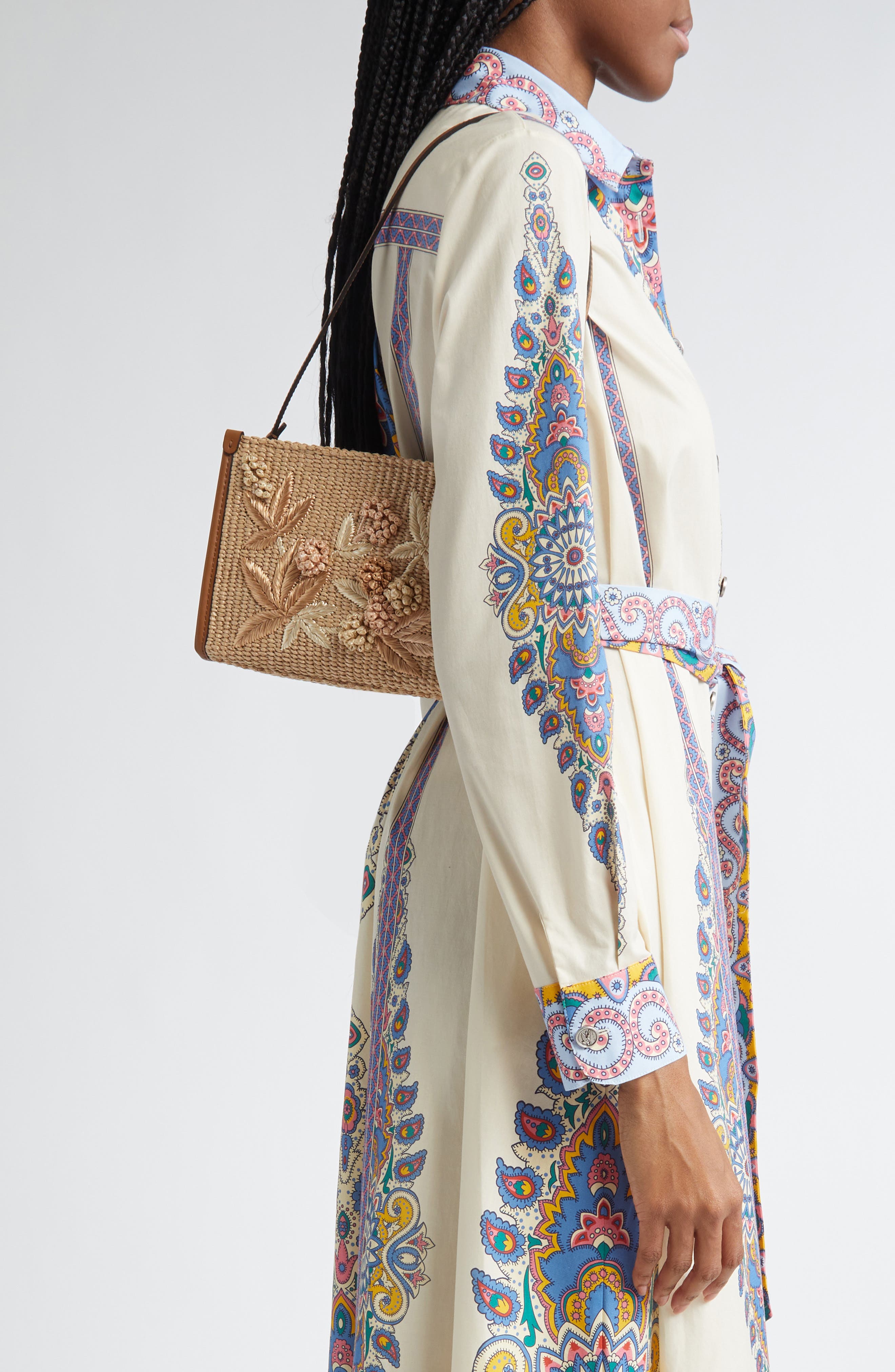Etro Embroidered Raffia Shoulder Bag | Nordstrom