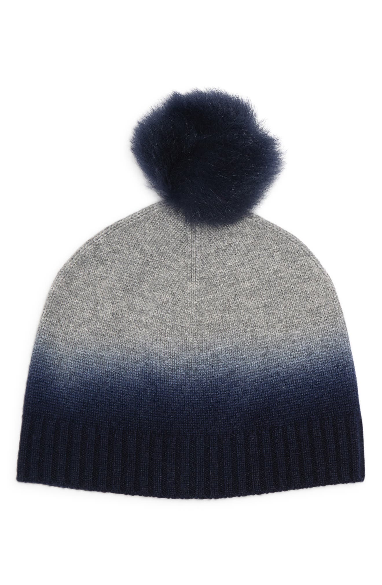 Sofia Cashmere Cashmere Dip Dye Genuine Shearling Pompom Beanie ...
