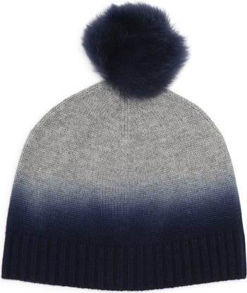 Sofia Cashmere Cashmere Dip Dye Genuine Shearling Pompom Beanie ...
