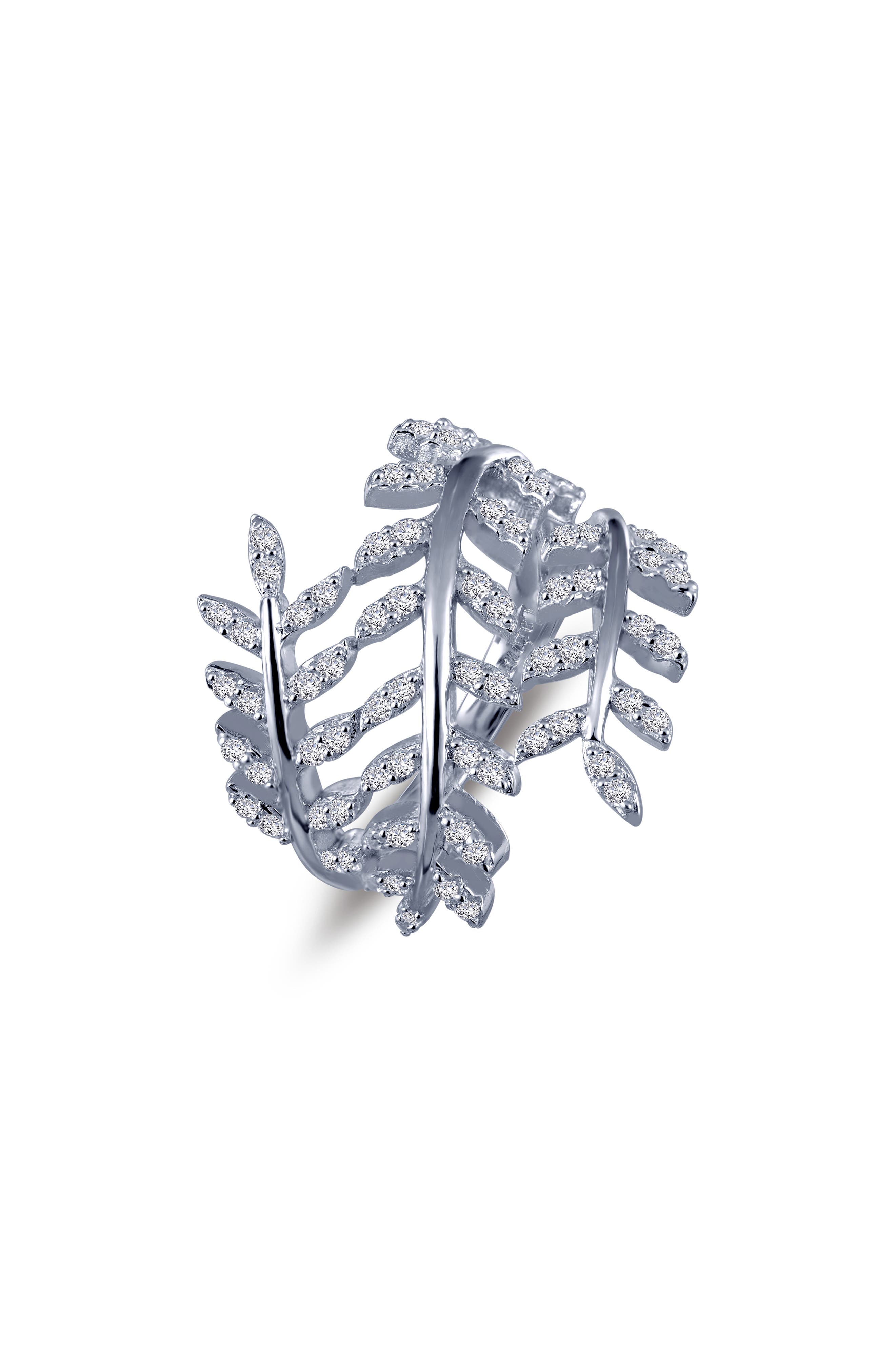 Lafonn Platinum Plated Sterling Silver Simulated Diamond Leaf Ring ...