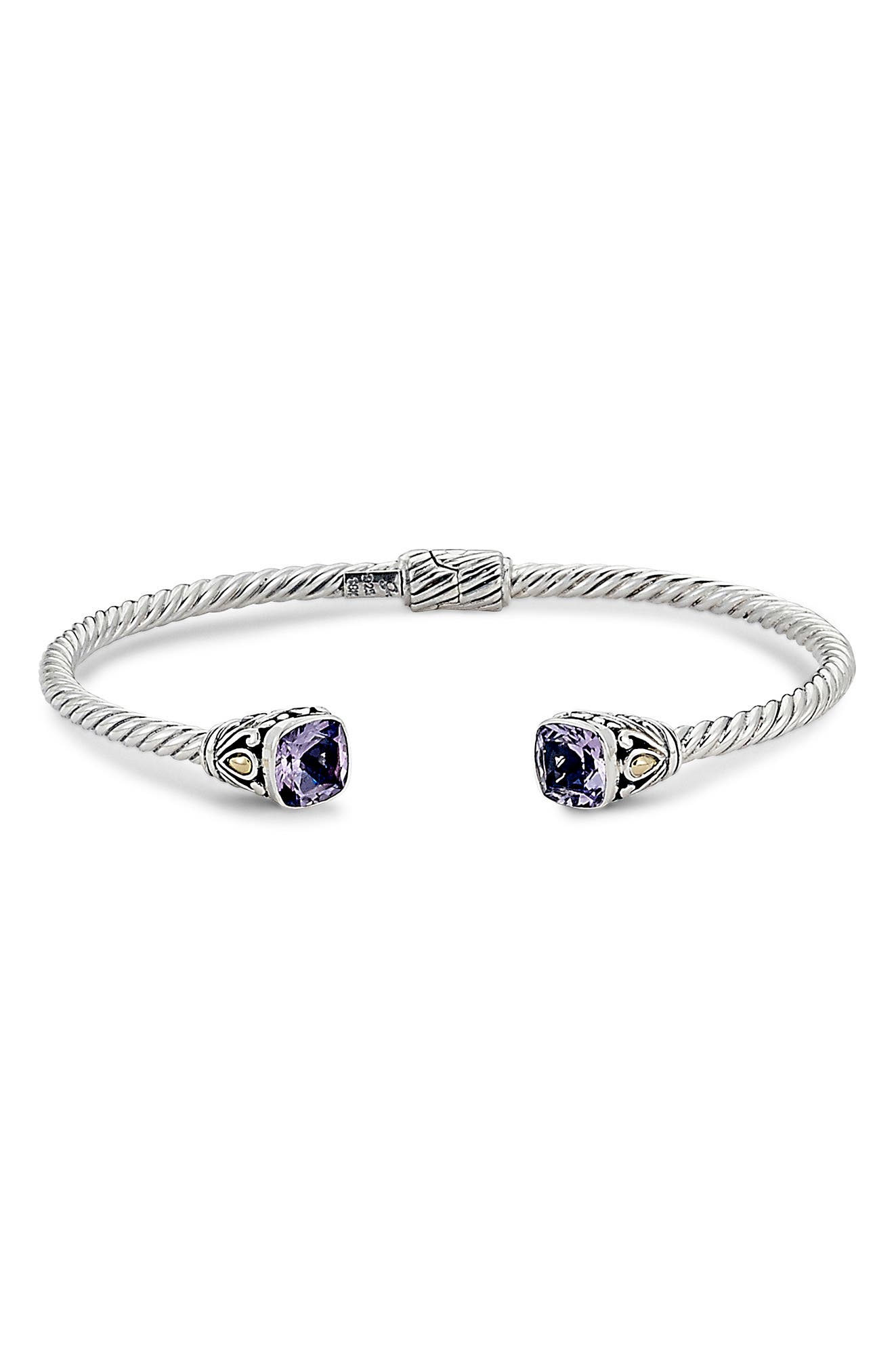 SAMUEL B. Sterling Silver & 18K Yellow Gold 3mm Cushion Cut Amethyst ...