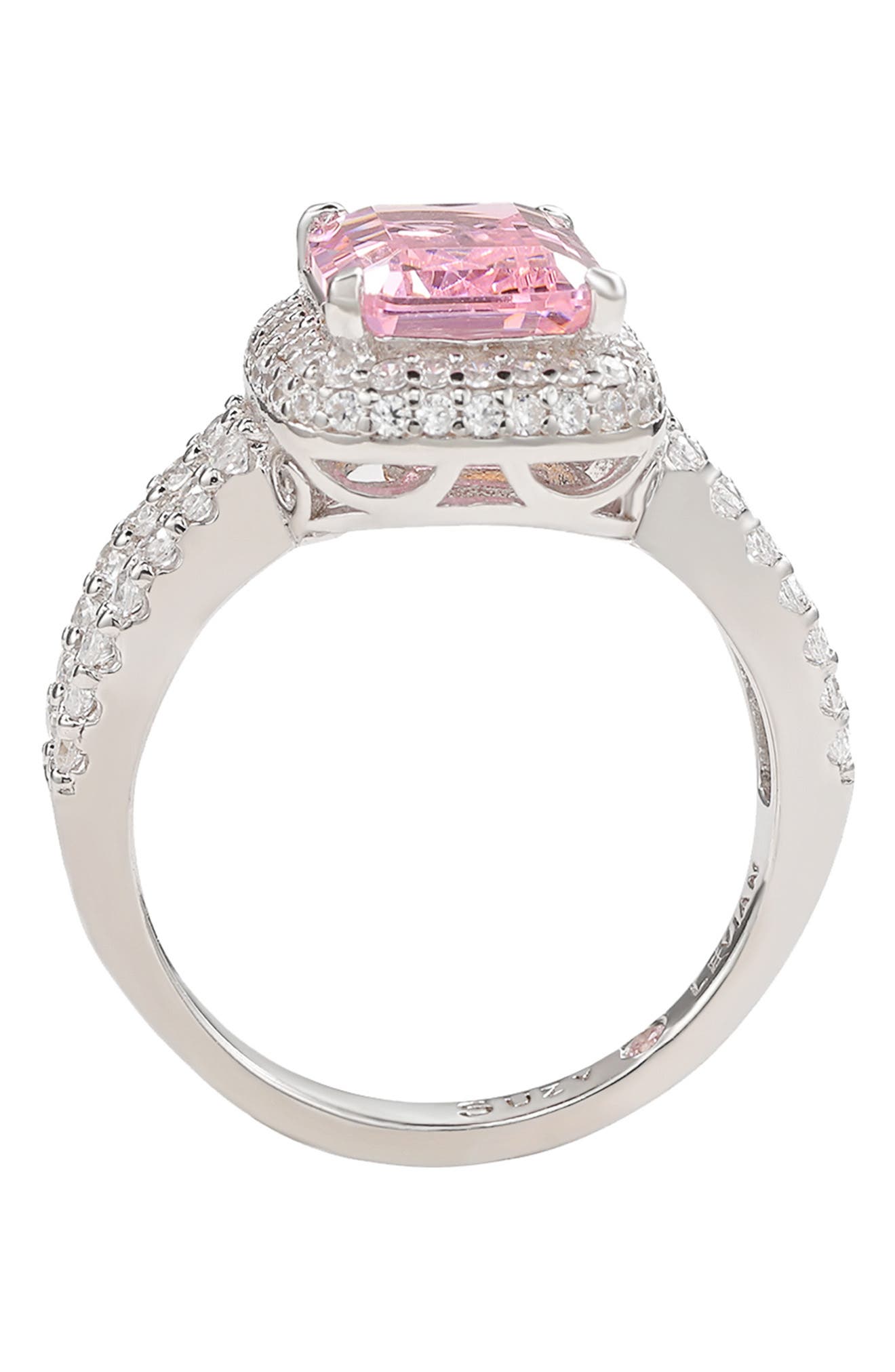 SUZY LEVIAN Sterling Silver Pink Emerald CZ Pavé Halo Ring | Nordstromrack