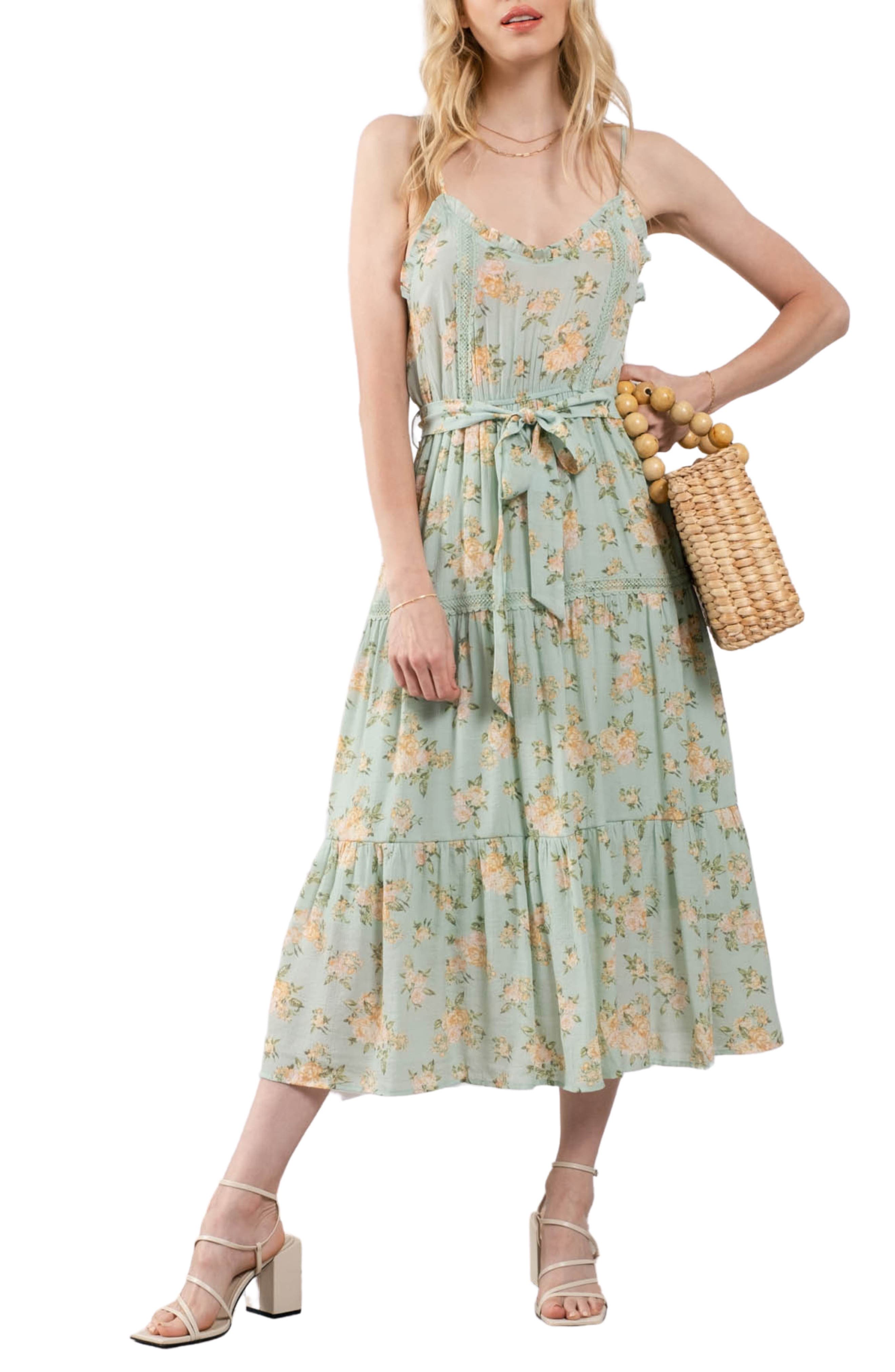 Blu Pepper Floral Print Tiered Midi Dress | Nordstromrack