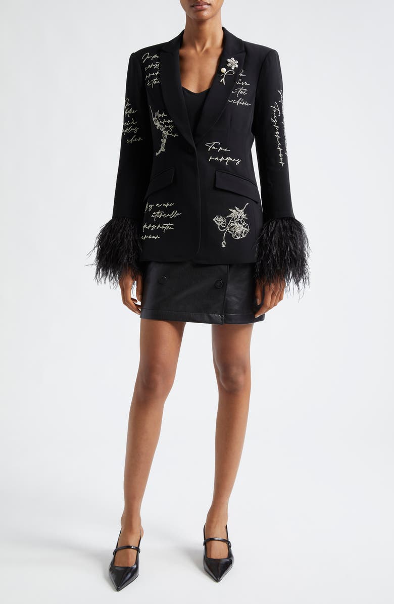 Cinq à Sept Cheyenne Love Letter Embroidered Feather Cuff Blazer ...